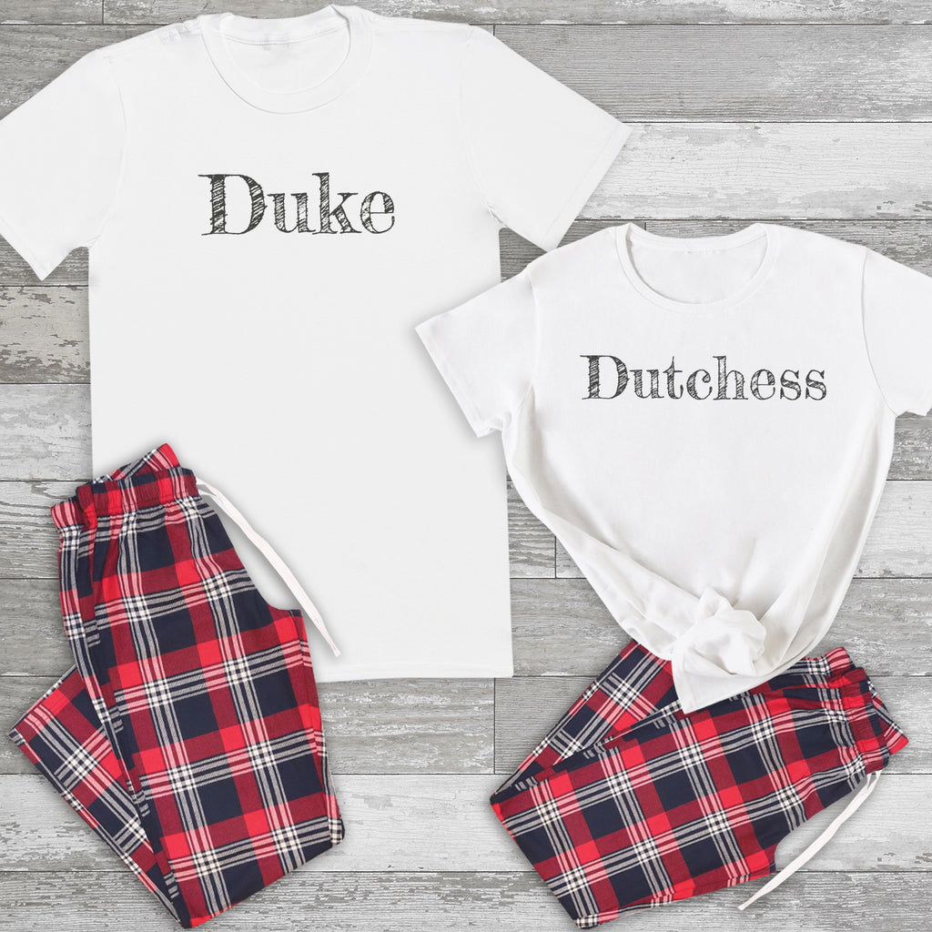 Duke & Dutchess - Couples Matching Pyjamas - Top & Tartan PJ Bottoms ...