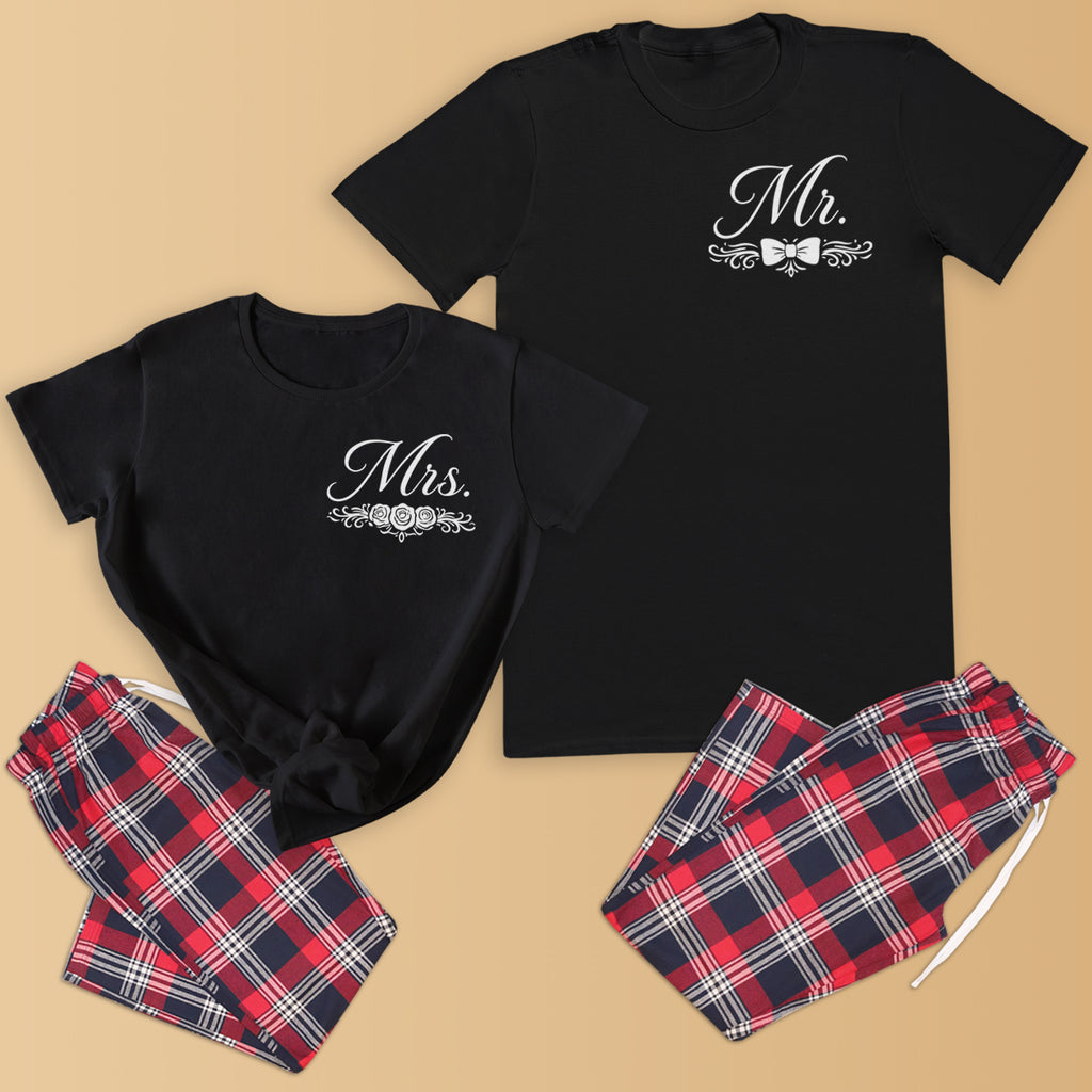 Mr & Mrs Logo - Couples Matching Pyjamas - Top & Tartan PJ Bottoms ...