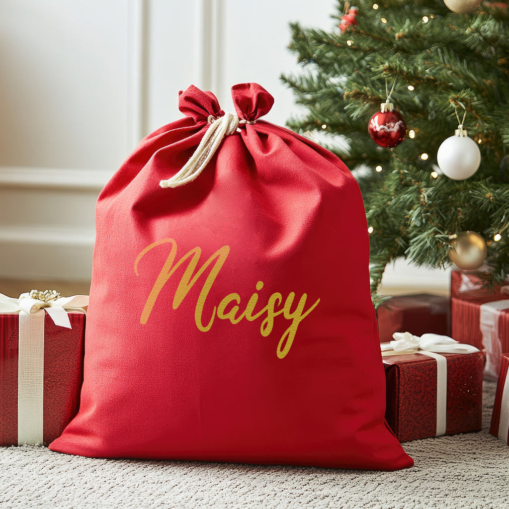 Personalised Name Scripted in Gold - Christmas Santa Sack – The Gift ...