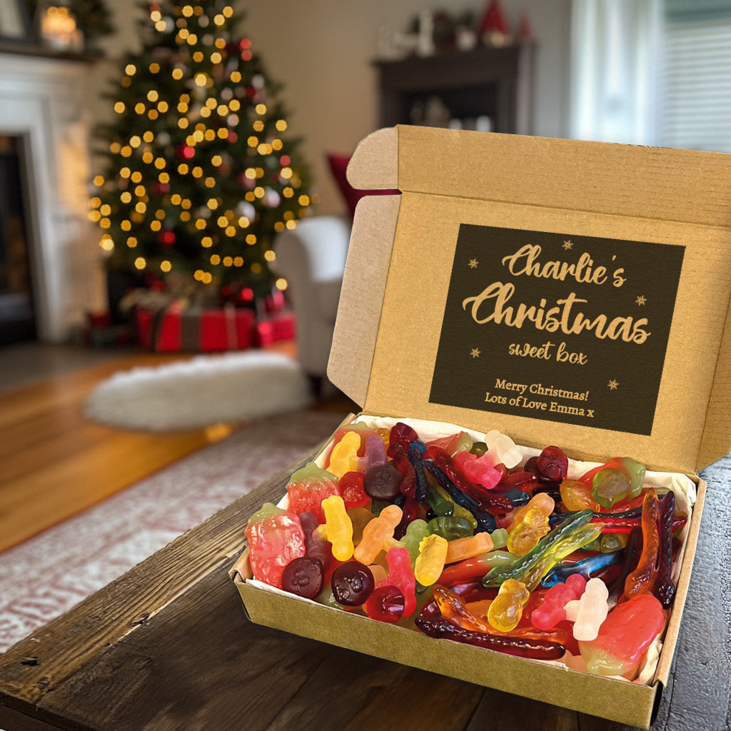 PERSONALISED Name Christmas Black Box Design - Jelly & Fizzy Sweet Box ...